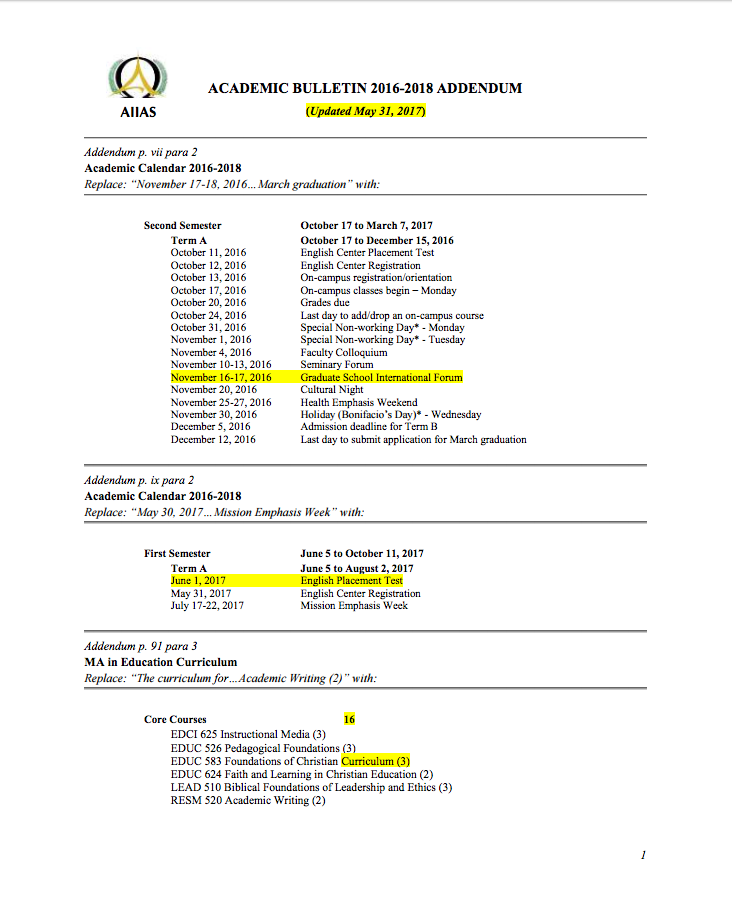 Academic Bulletin - Adventist International Institute of Advanced Studies